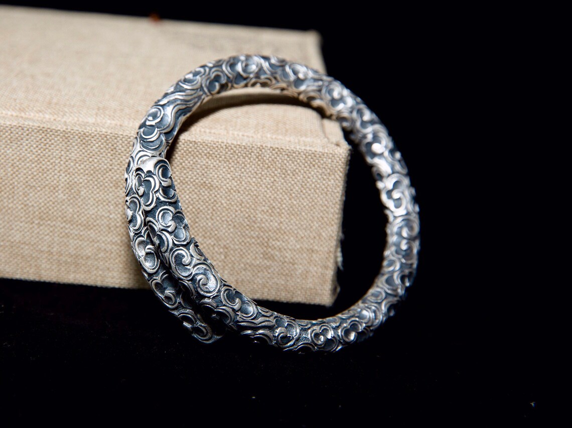 Men's silver bracelet Solid silver bangle fine silver | Etsy