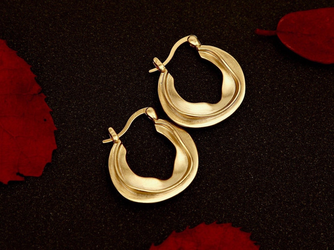 925 Sterling Silver Matt Finish Gold Hoop Earrings, Gold Filled ...