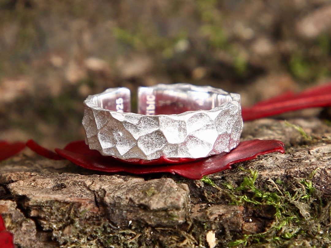Hammered Sterling Silver Ring: Adjustable Textured Cuff Ring - Etsy