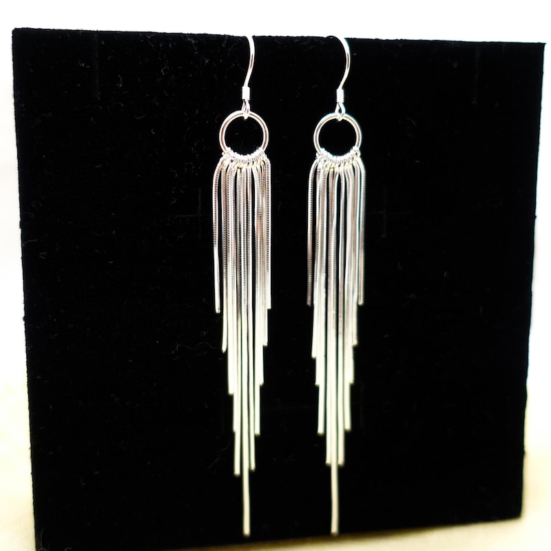Long Dangle Sterling Silver Earrings - Etsy