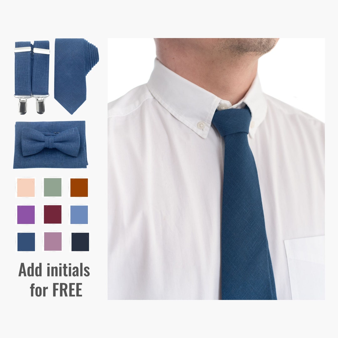 Indigo Blue Groomsman Suspenders and Bowtie With Initials - Bow Ties ...