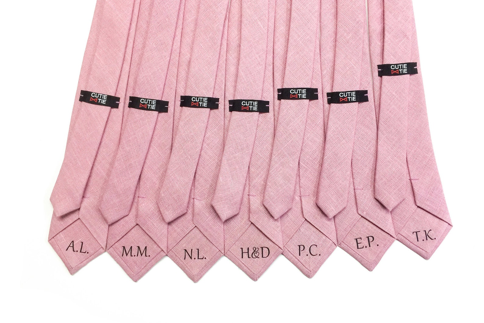 Groomsmen Ties With Initials Personalized Linen Necktie Rustic | Etsy
