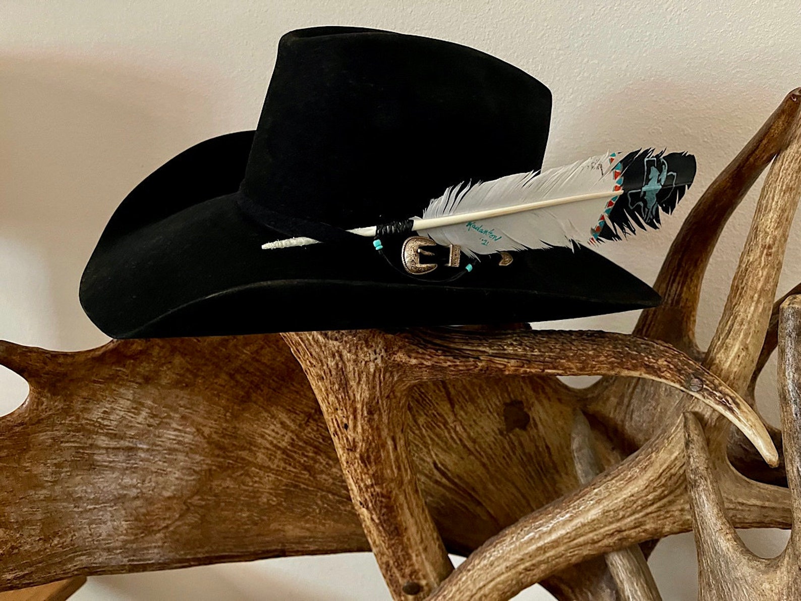 texas-western-hat-feather-cowboy-hat-feather-on-faux-painted-etsy