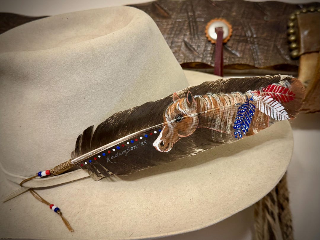 Painted HAT FEATHER, Feathers and Horses, Cowgirl Hat Feather, American ...