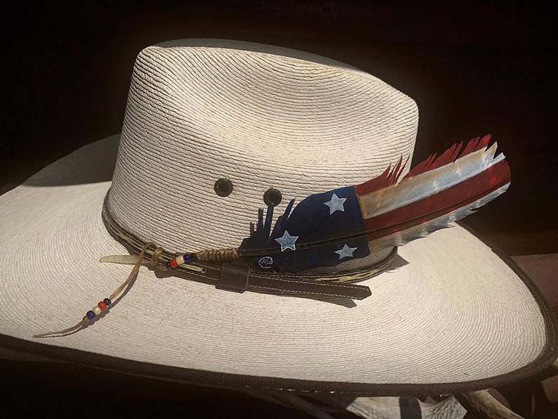 OLD GLORY Cowboy Hat Feather With New Style Beaded Sinew Wrap | Etsy