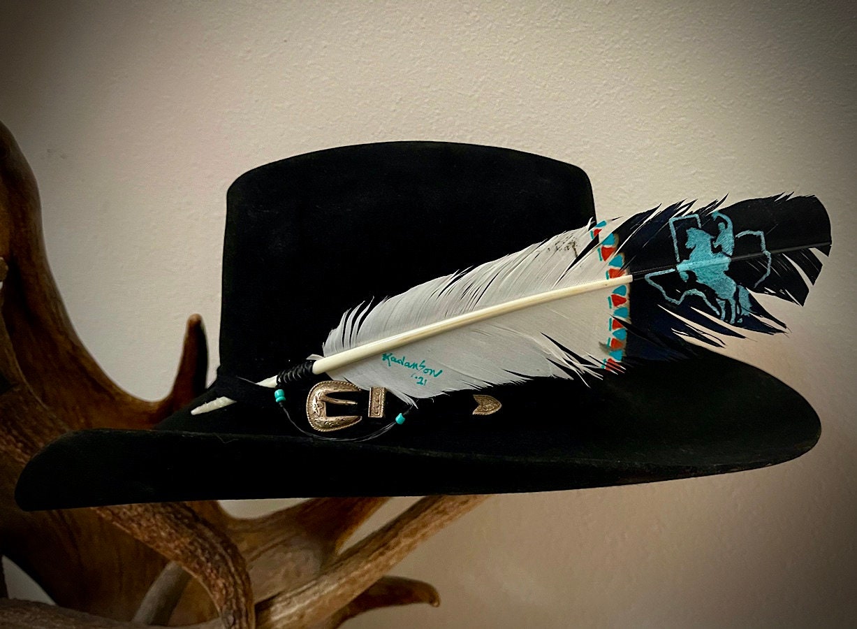 Texas western hat feather cowboy hat feather on faux painted | Etsy