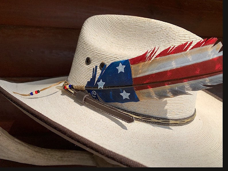 OLD GLORY Cowboy Hat Feather With New Style Beaded Sinew Wrap | Etsy