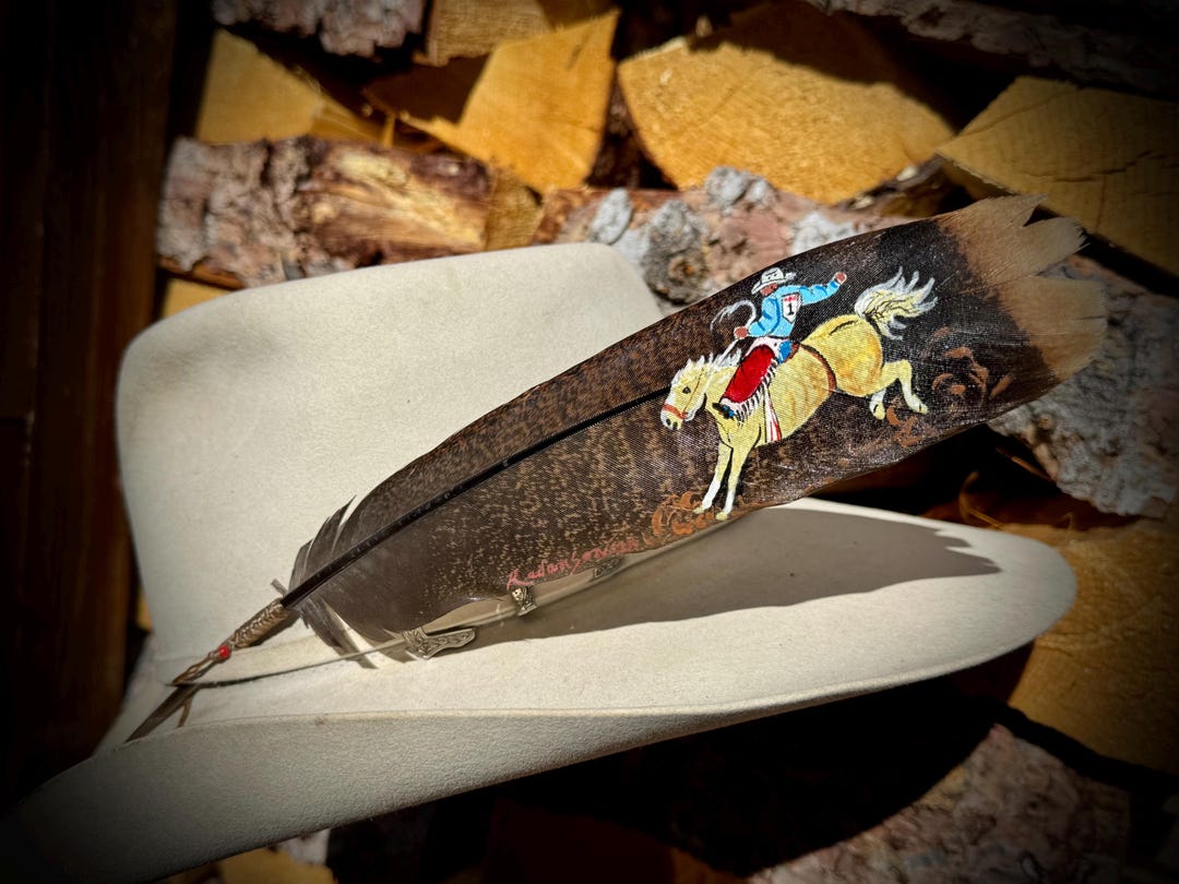 Bronc Riding HAT FEATHER, Cowboy, Rodeo Hat Feather, Bronc Rider ...