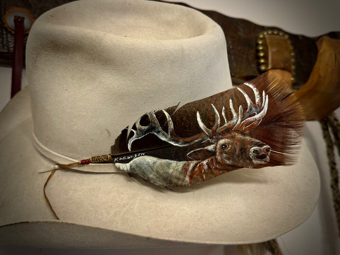 Elk Hunter, Custom Hat Feather, Hunting Guide, Elk Painting on Feather ...