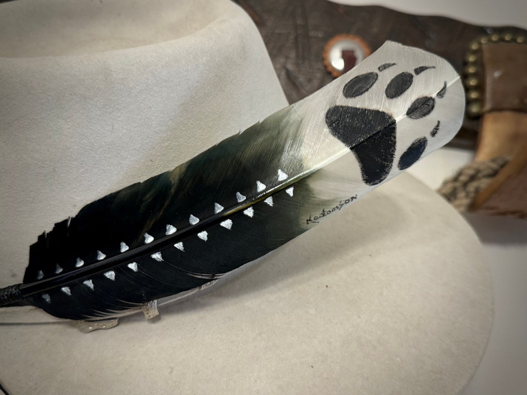 Bear Paw HAT FEATHER, Boho Western Retro Hat Accessory, Hand Painted ...