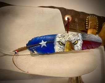 Hand Painted Feather With Eagle and Flag - Etsy