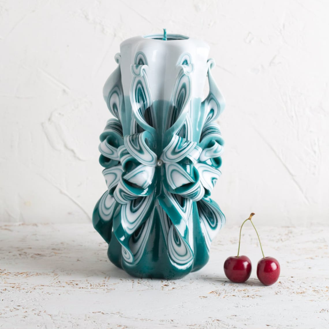 Big Turquoise Candle Carved Candles Decorative Candles Wall - Etsy