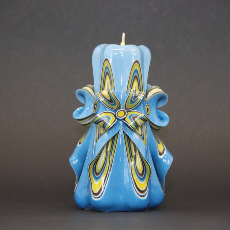 Small Blue Floral Candle Carved Candles Mens Gifts Gift | Etsy