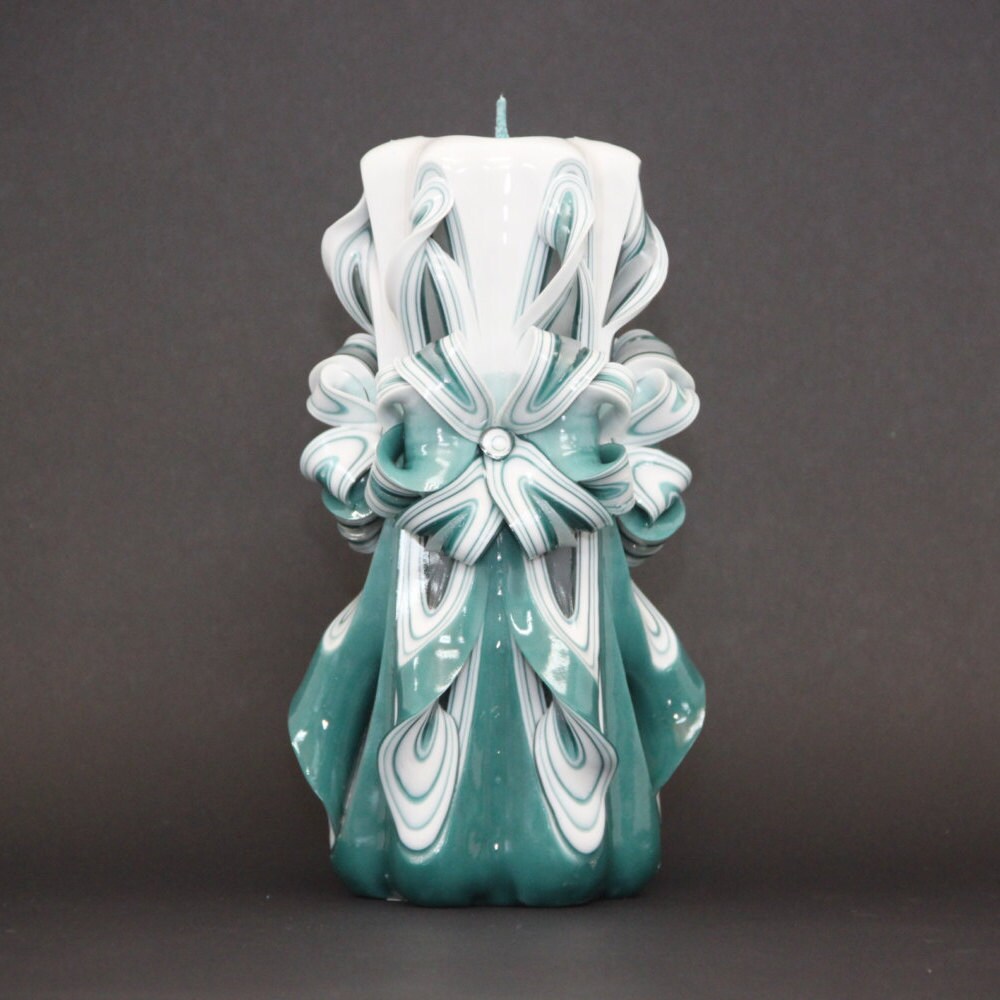 Big Turquoise Candle Carved Candles Decorative Candles Wall - Etsy