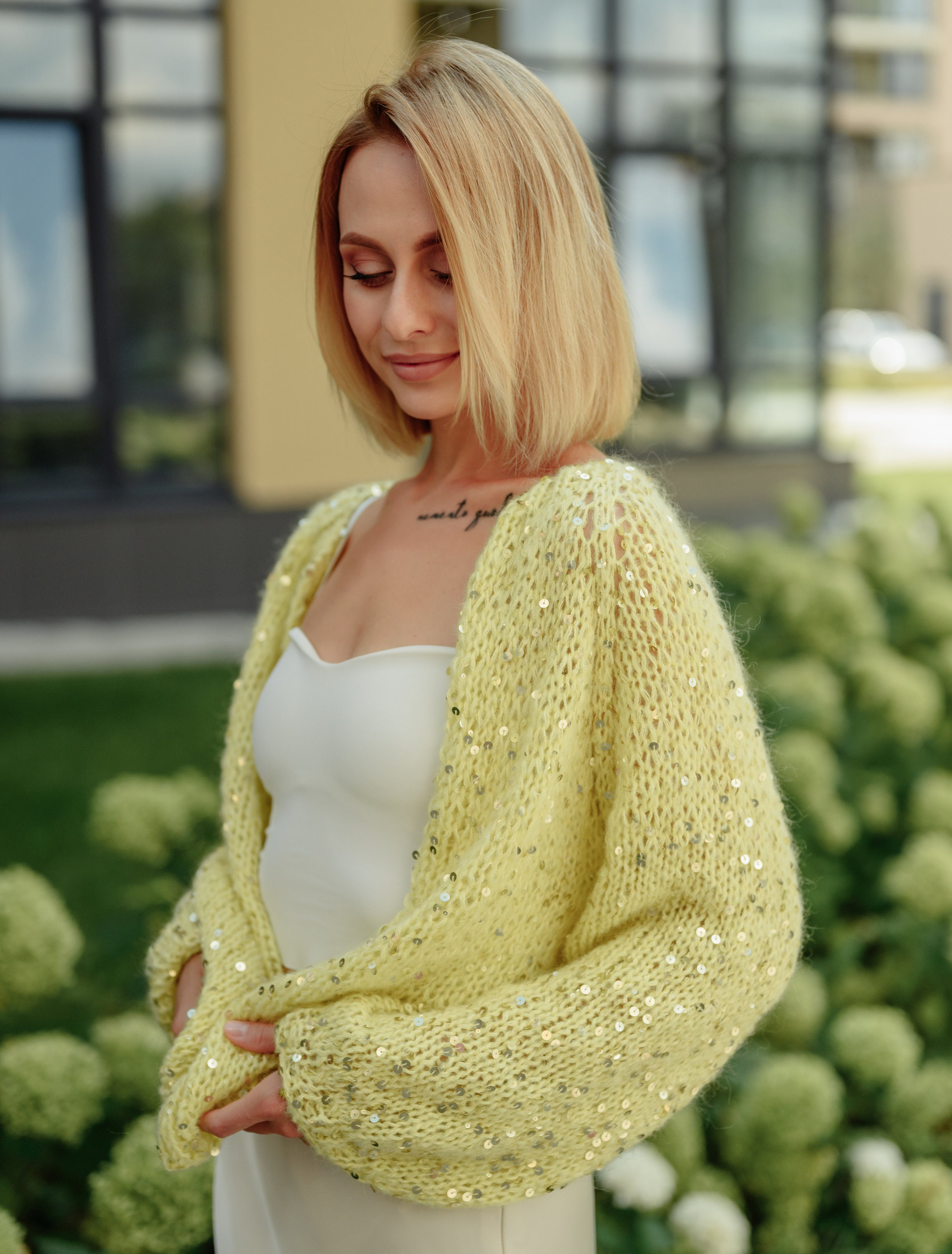 Yellow Cardigan, Fluffy Mohair Bomber, Open Front Cardigan, Loose Knit ...