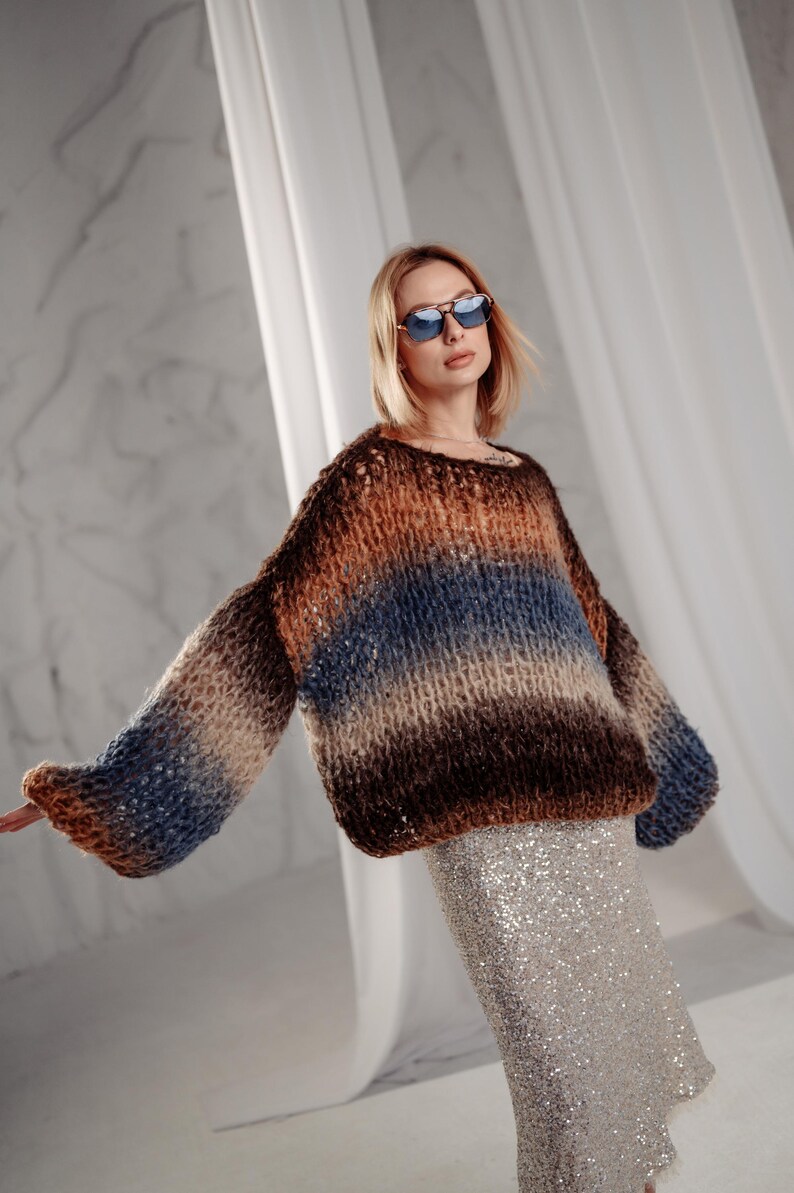 Gradient Mohair Sweater, Brown Mohair Sweater, Knitted Sweater ...