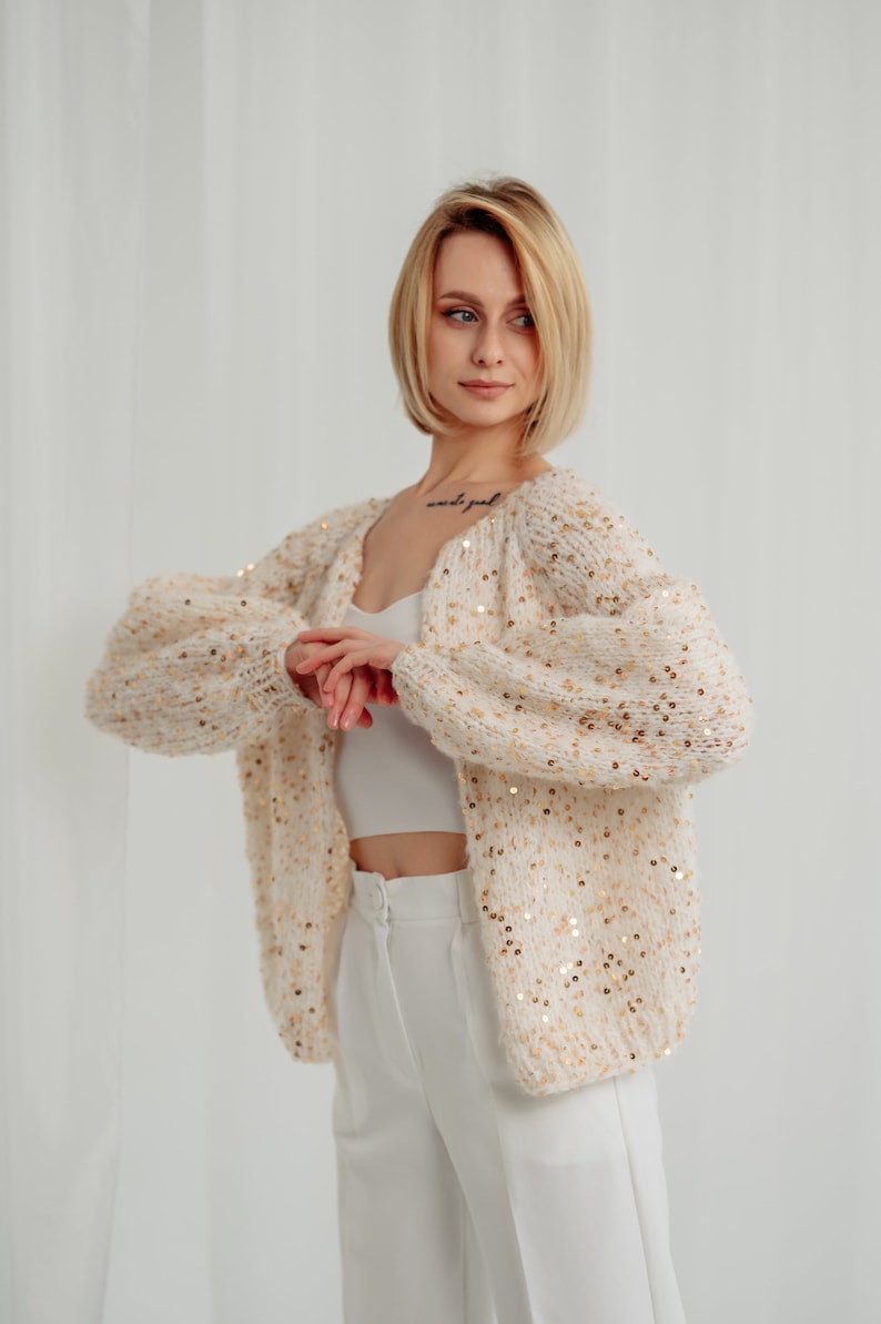 Sequin Mohair Cardigan, Knit Cardigan With Paillettes, Glitter Cardigan ...