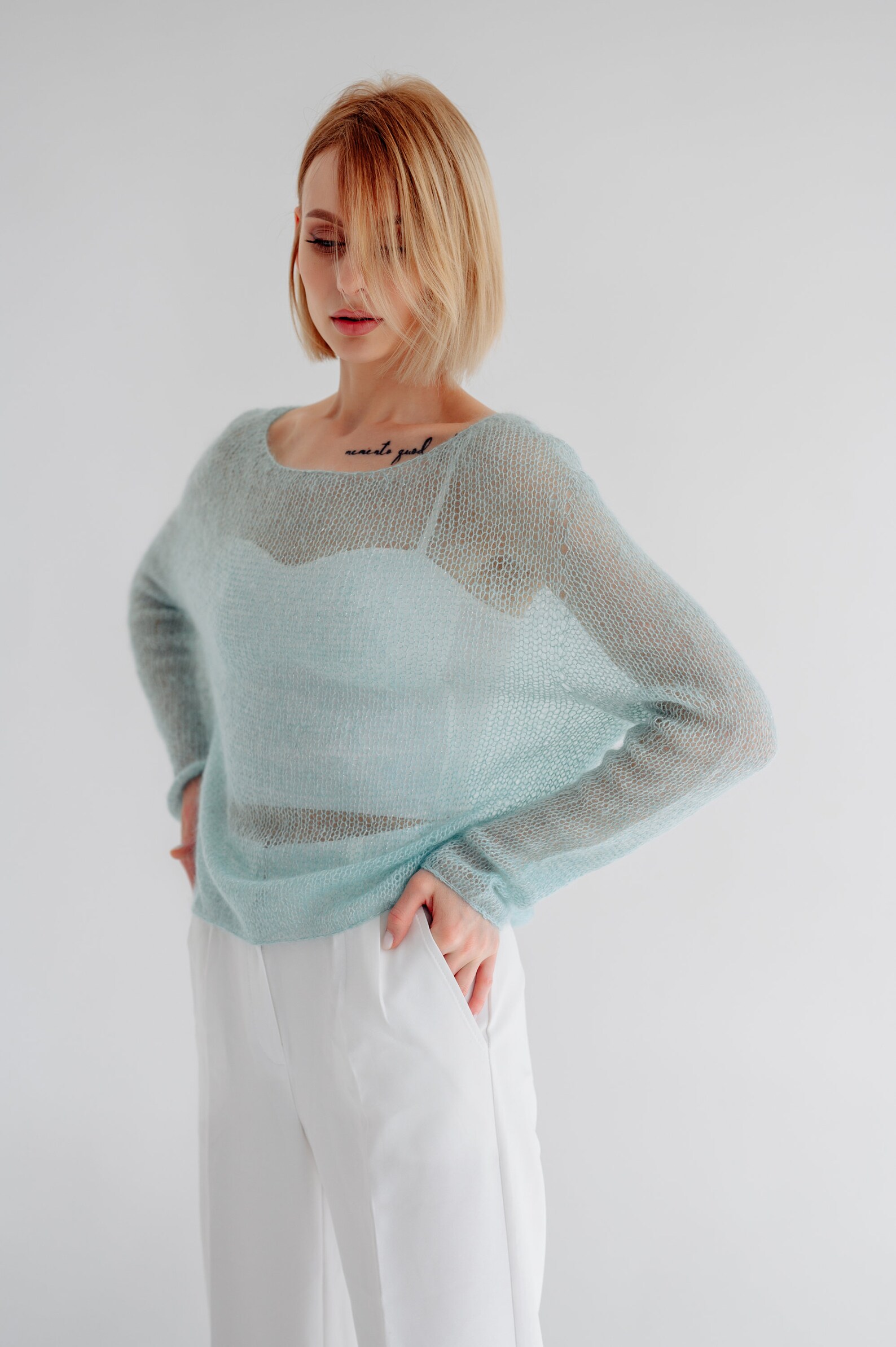 Mint Green Mohair Sweater, Light Bohemian Sweater, Soft Pastel Jumper ...