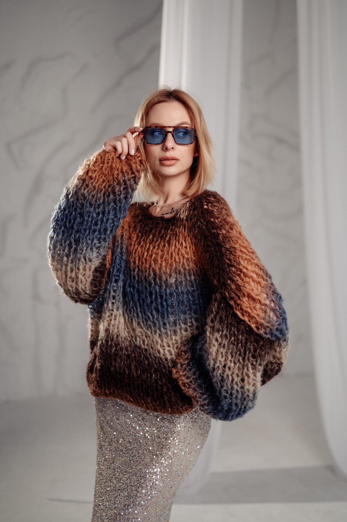 Gradient Mohair Sweater, Brown Mohair Sweater, Knitted Sweater ...