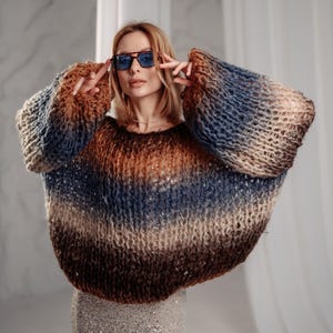 Gradient Mohair Sweater, Brown Mohair Sweater, Knitted Sweater ...