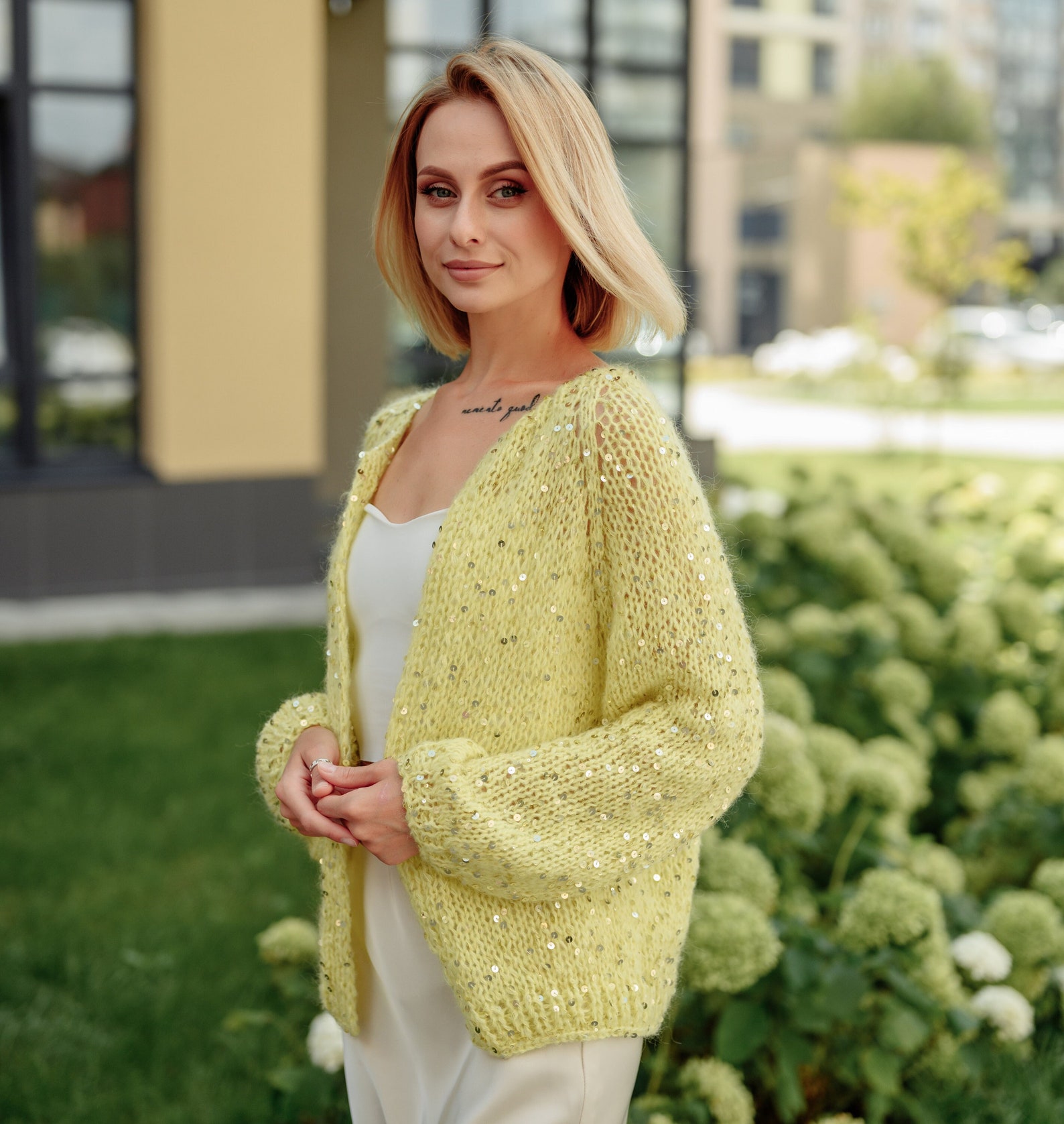Yellow Cardigan, Fluffy Mohair Bomber, Open Front Cardigan, Loose Knit ...