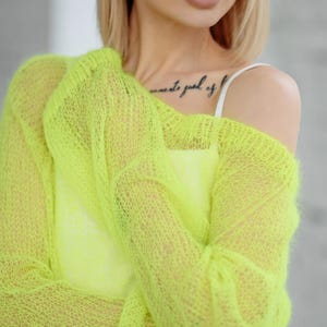 Neon Sweater, Neon Green Yellow Hand Knitted Sweater, Fluo Yellow ...