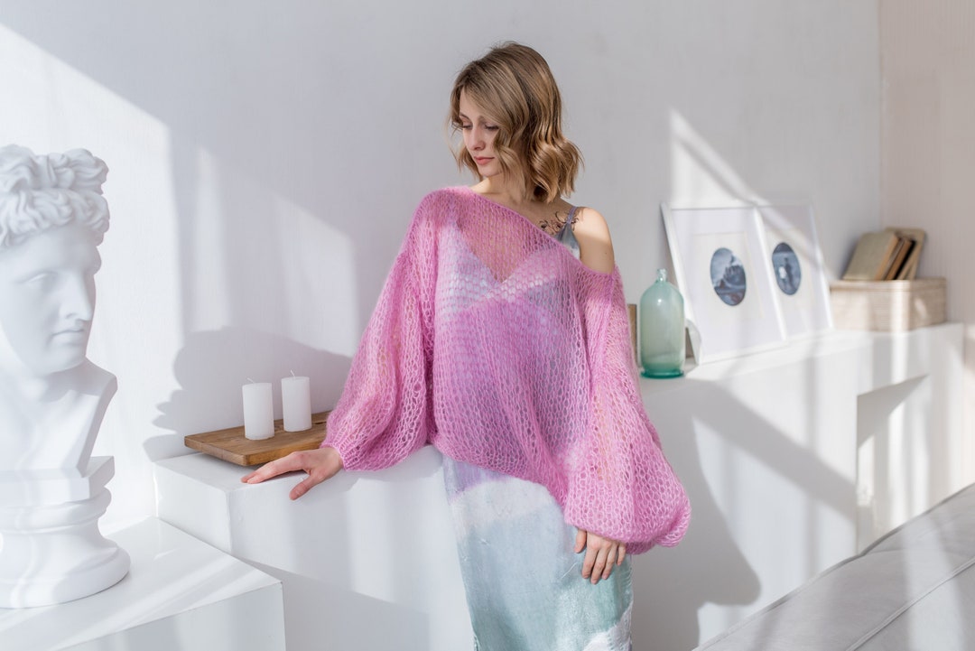 Pink Mohair Sweater, Pink Sweater, Wool Sweater, Pink Pullover ...