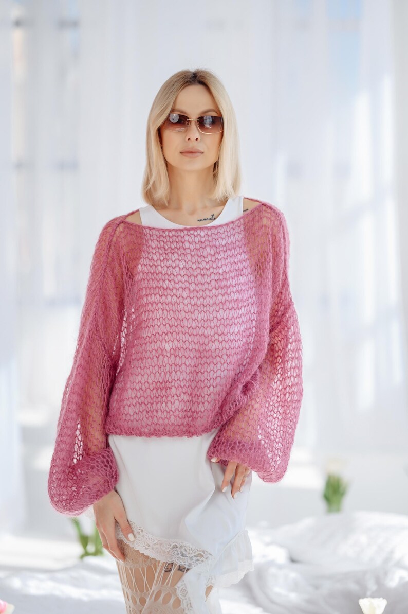 Pink Mohair Sweater, Pink Sweater, Wool Sweater, Pink Pullover ...