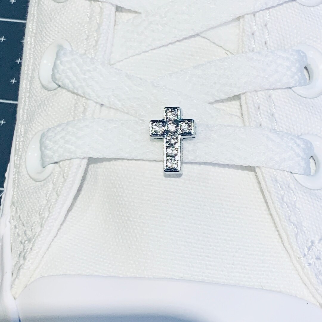Religious Cross Rhinestone Shoelace Charm – 8mm Slide Shoe Clip, Small ...