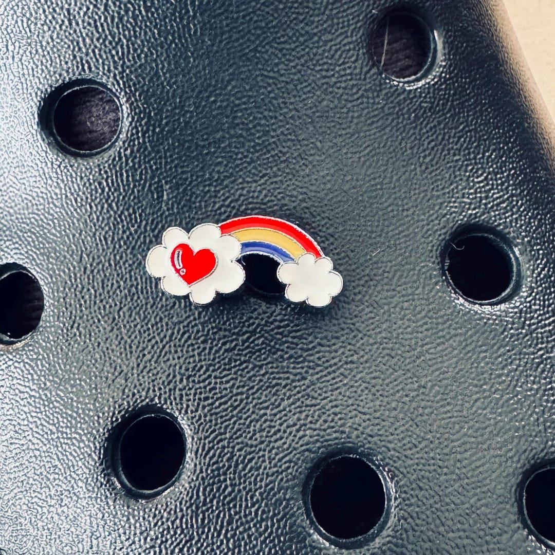 Rainbow Croc Charm – Small Slide Clog Shoe Charm With Clouds & Heart ...