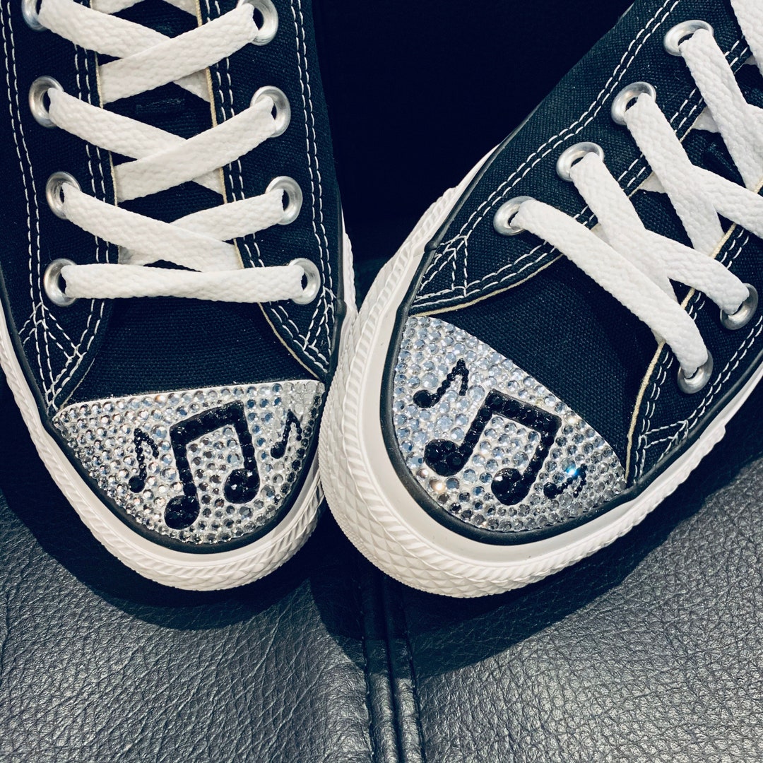 Music Note Custom Converse Shoes, Women's Music Rhinestone Bling ...