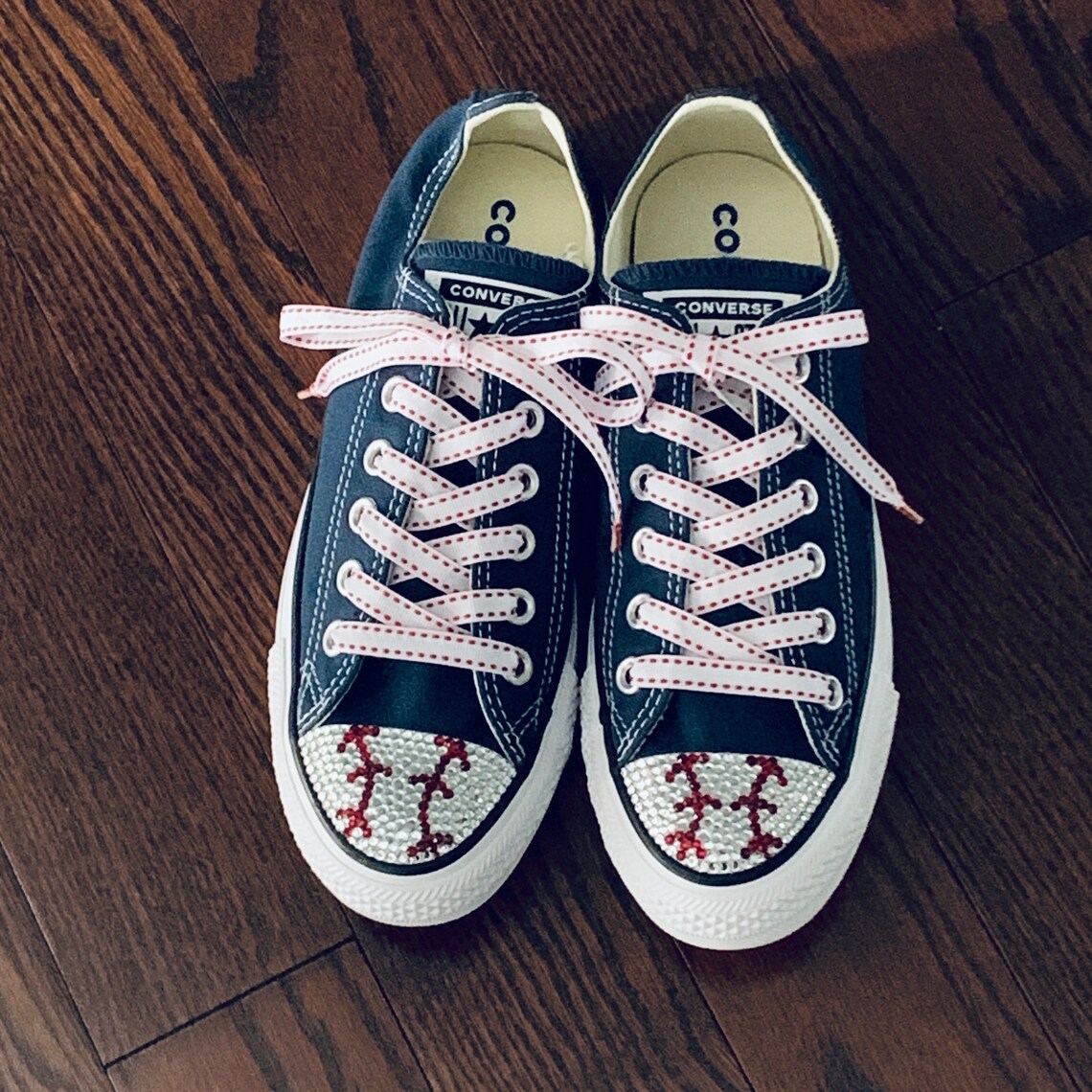 Baseball Bling Converse Shoes. Custom Women's Bedazzled Baseball ...