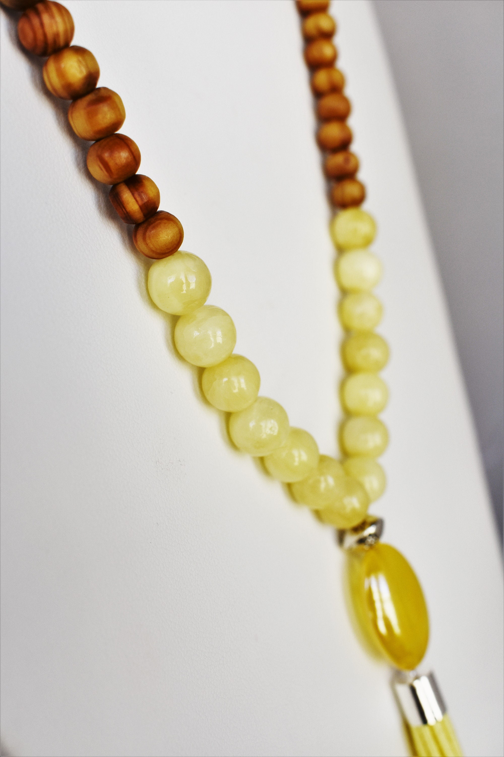 Lightweight Yellow Wooden Mala Inspired Beaded Necklace With Tassel - Etsy