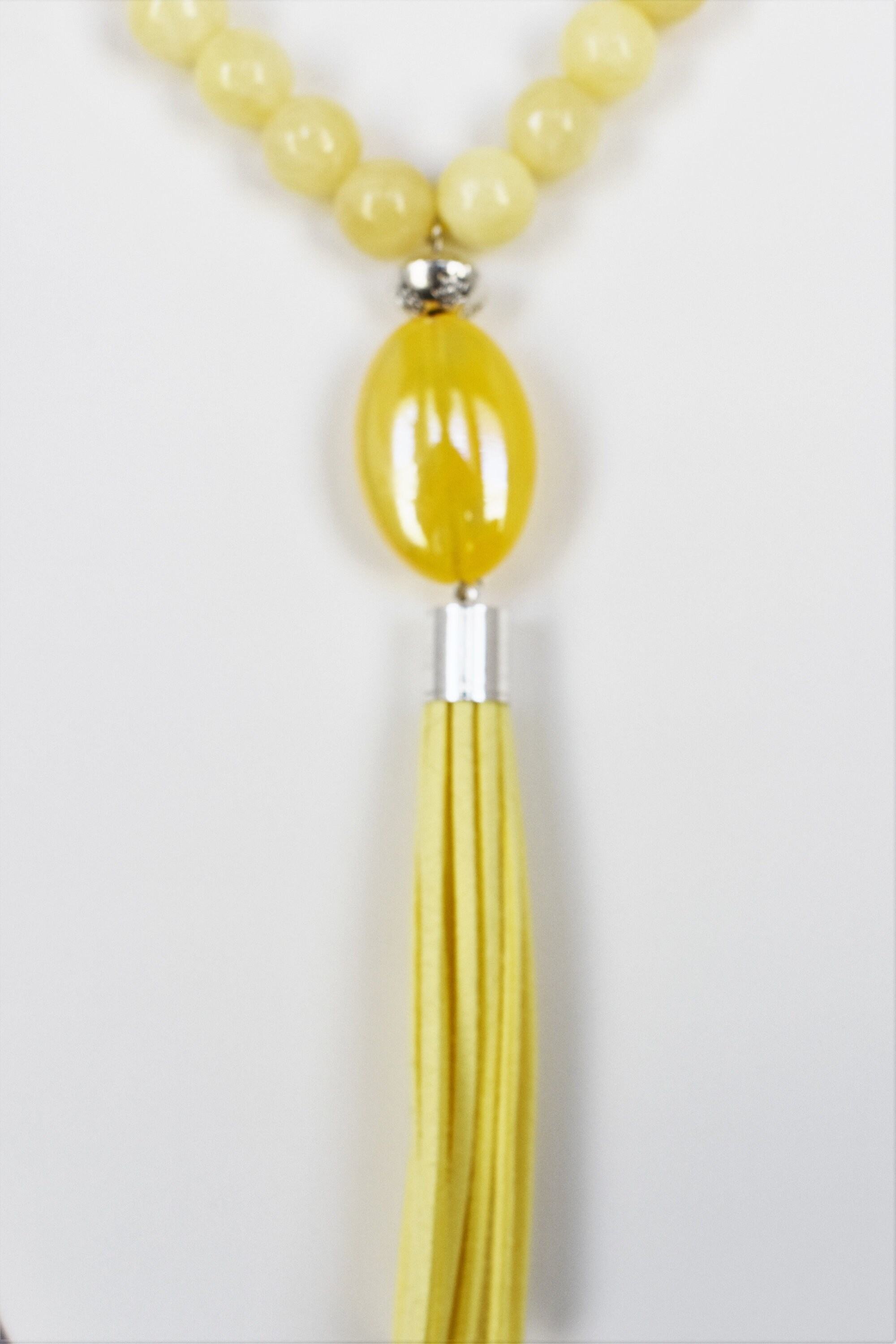 Lightweight Yellow Wooden Mala Inspired Beaded Necklace With Tassel - Etsy