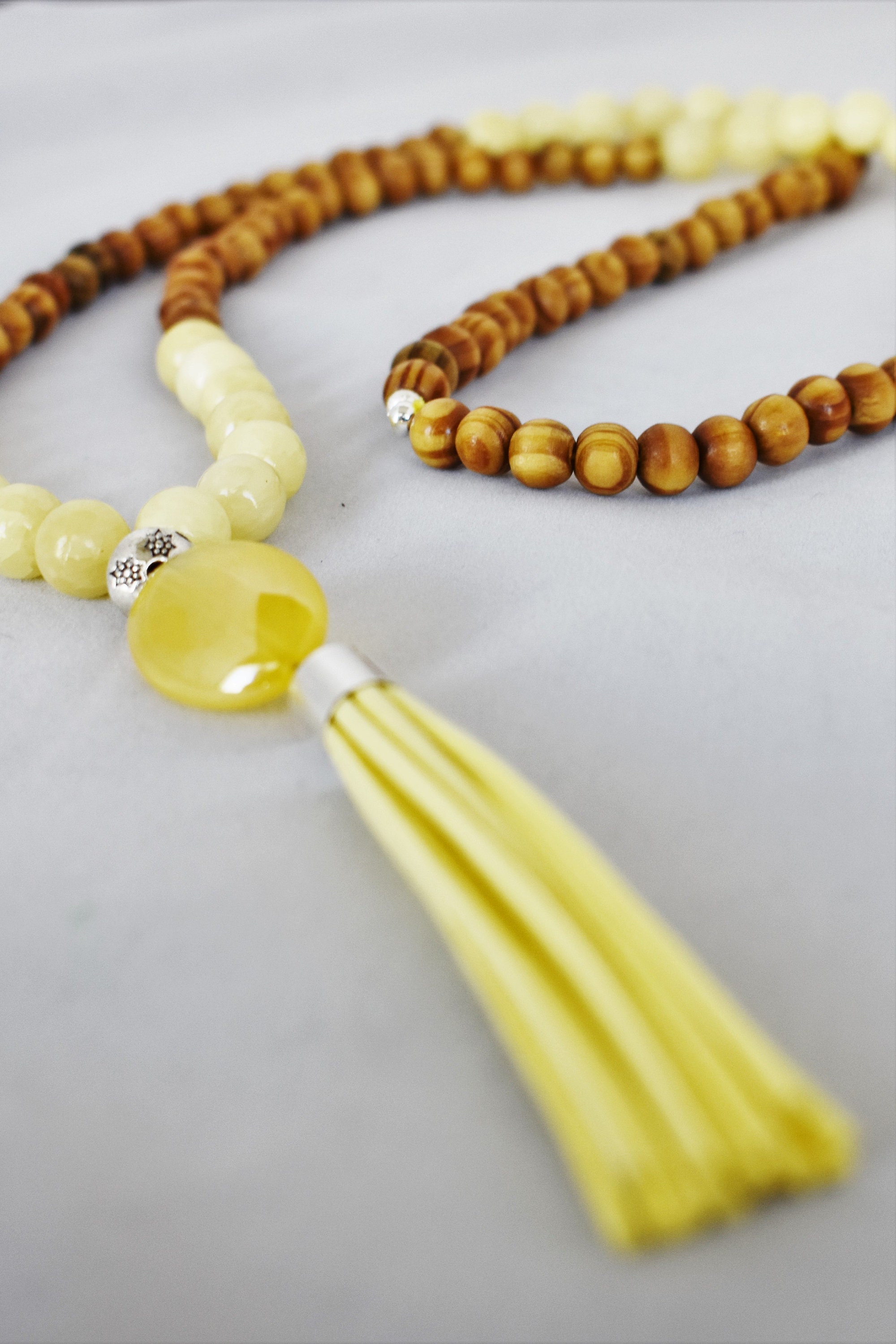 Lightweight Yellow Wooden Mala Inspired Beaded Necklace With Tassel - Etsy