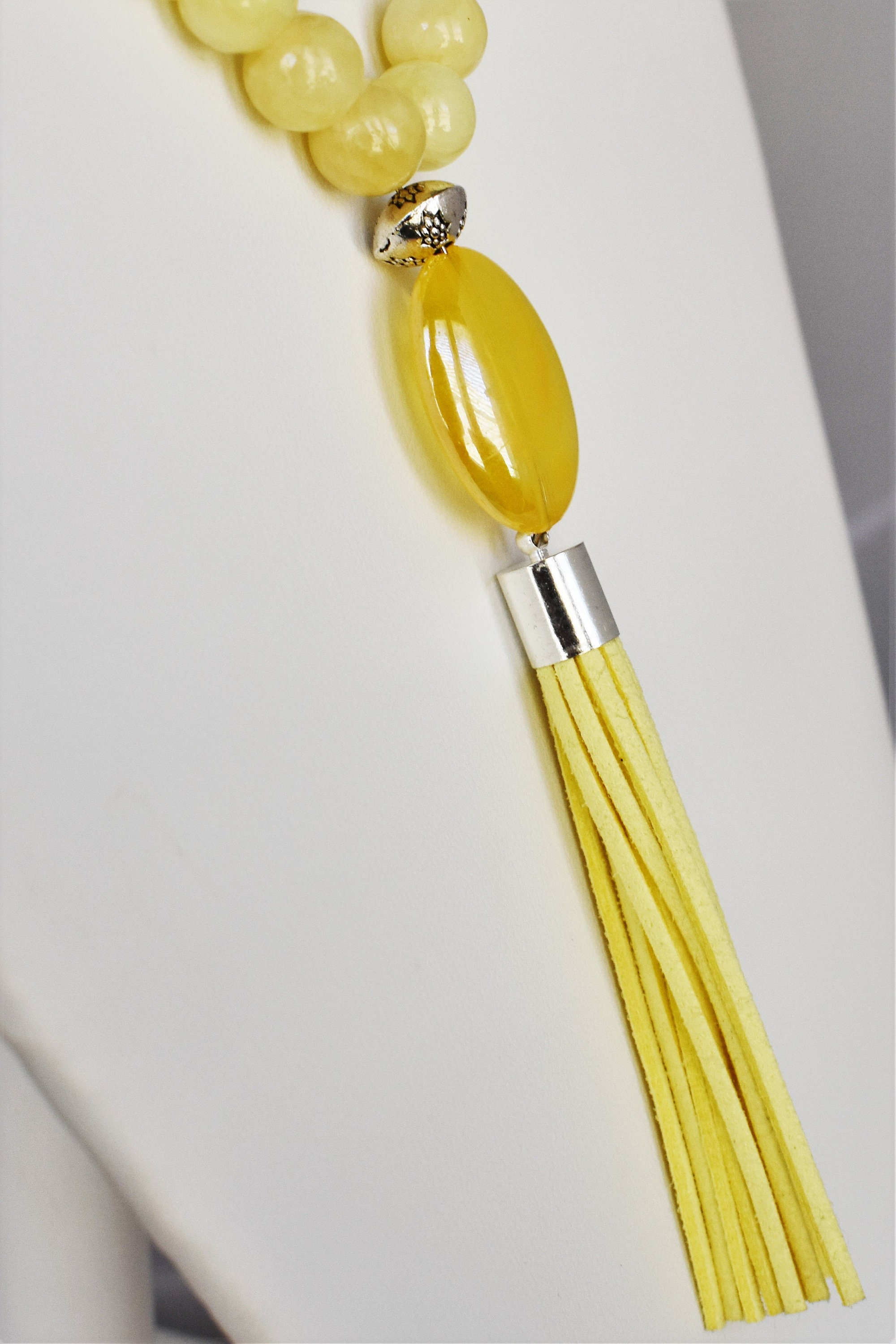 Lightweight Yellow Wooden Mala Inspired Beaded Necklace With Tassel - Etsy