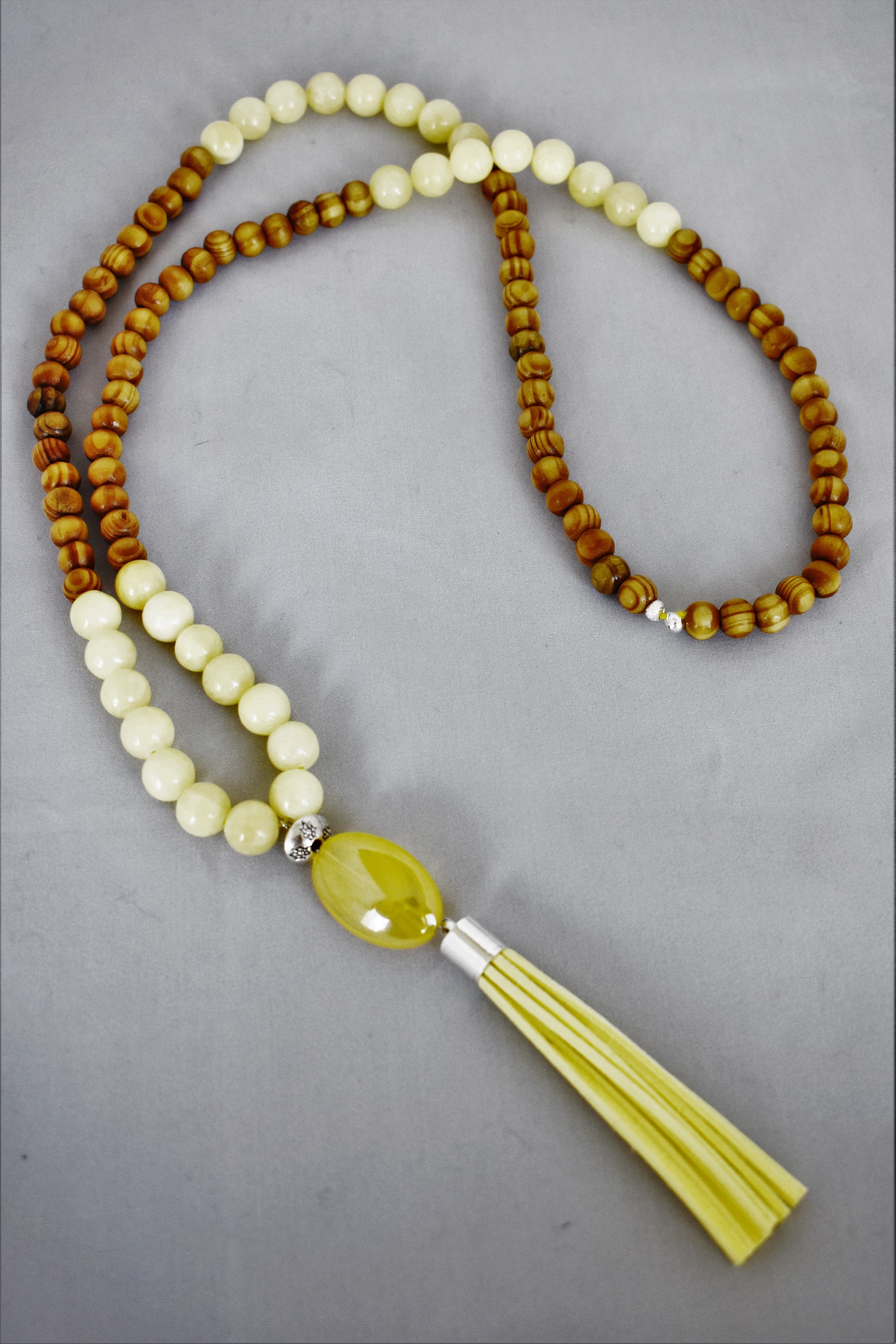 Lightweight Yellow Wooden Mala Inspired Beaded Necklace With Tassel - Etsy
