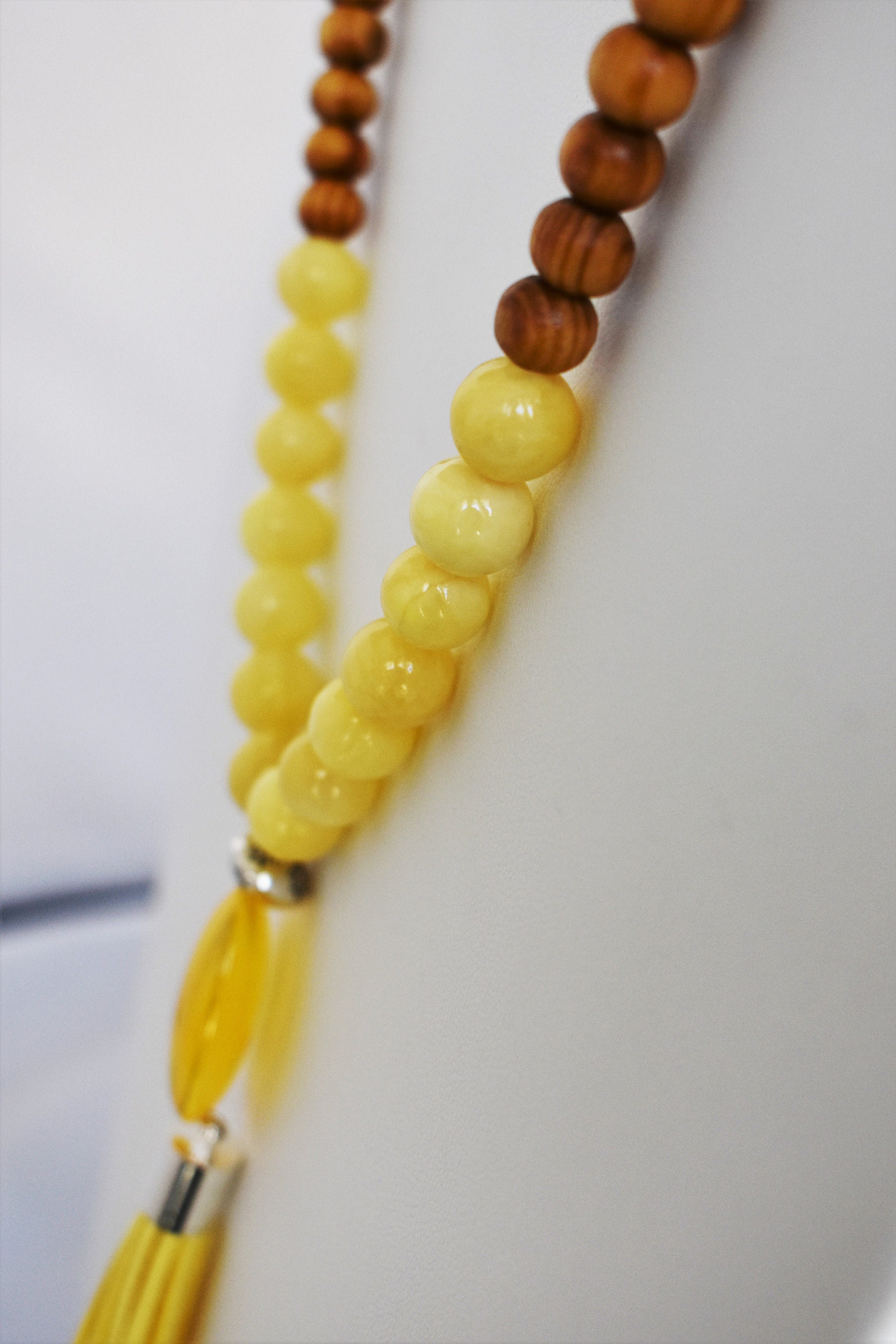 Lightweight Yellow Wooden Mala Inspired Beaded Necklace With Tassel - Etsy