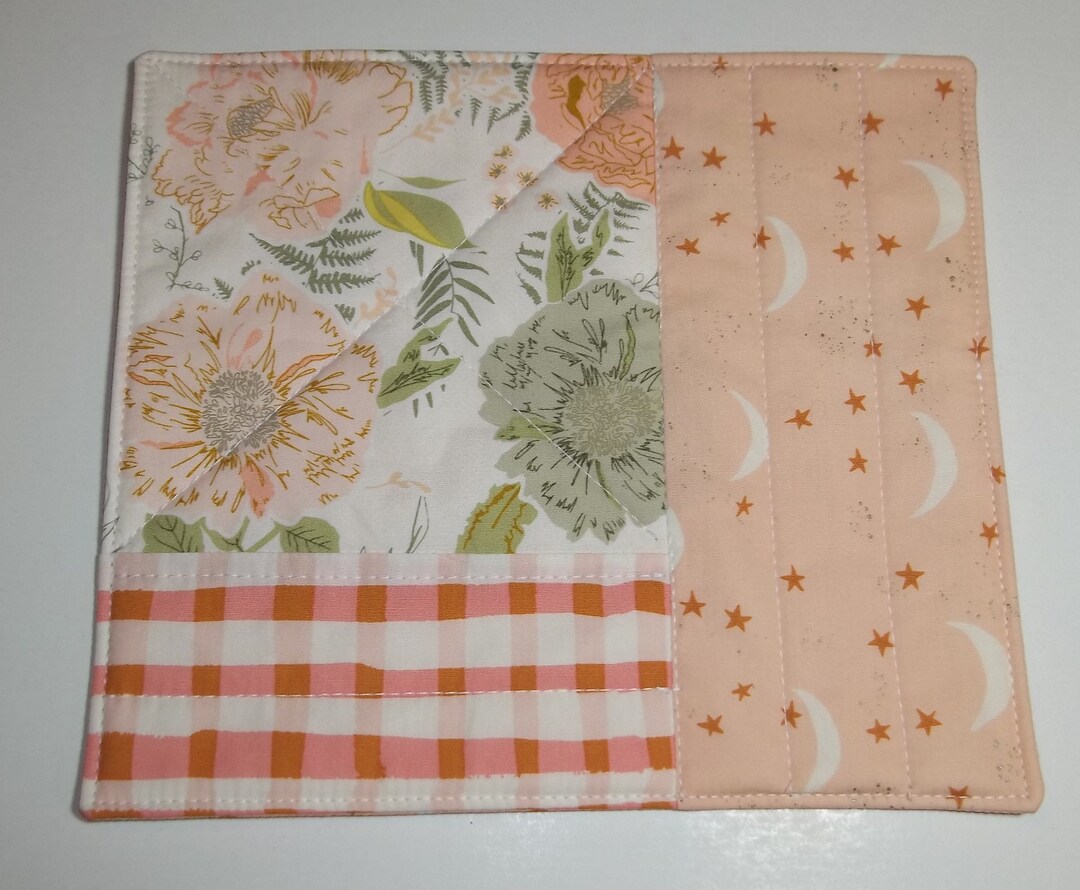 Peach Floral Quilted Mug Mat. Peach White Mug Rug. Patchwork Mug Rug ...