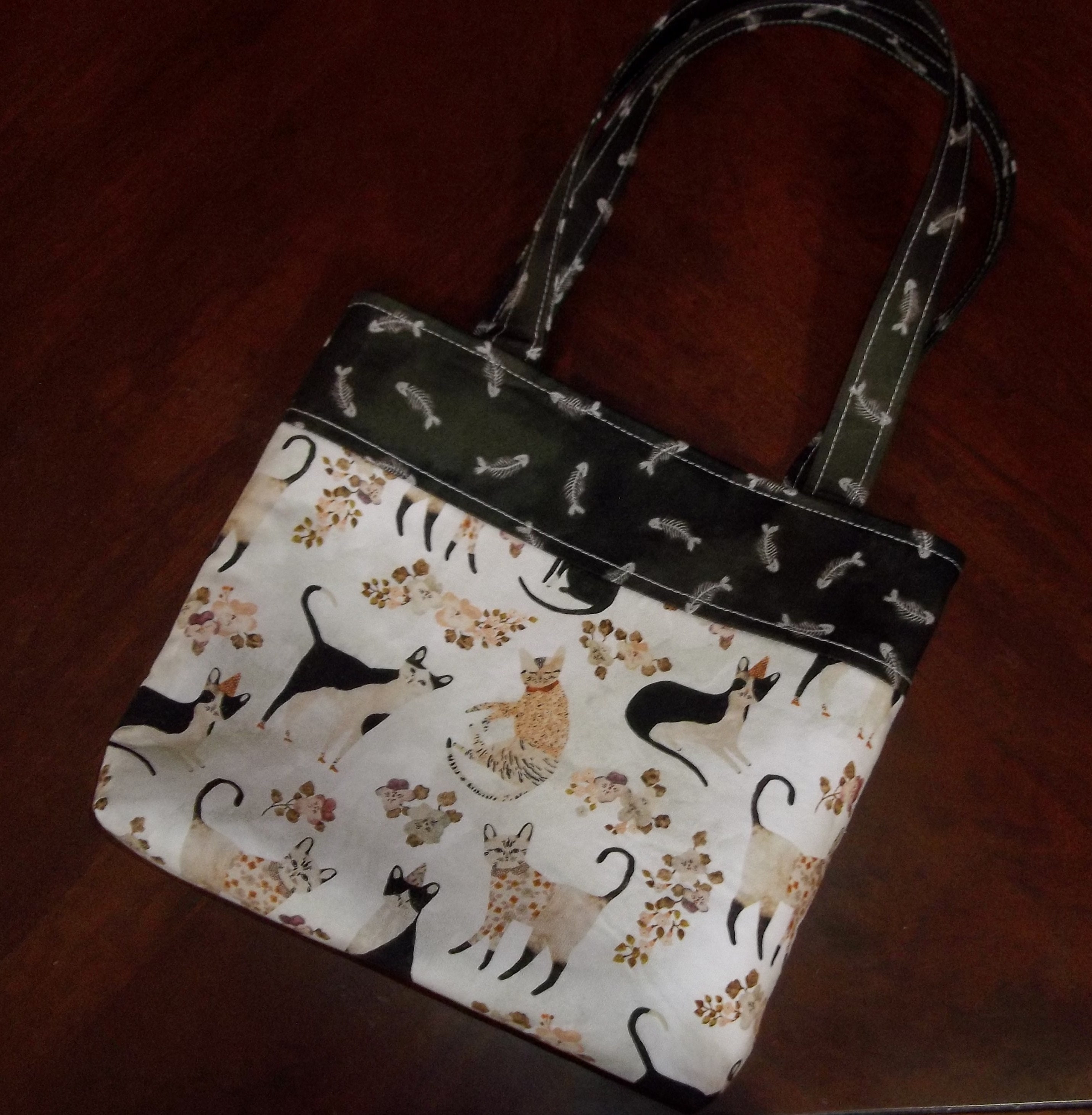 Lined Tote Bag. Black and White Cats Bag. Cats and Fishbones - Etsy