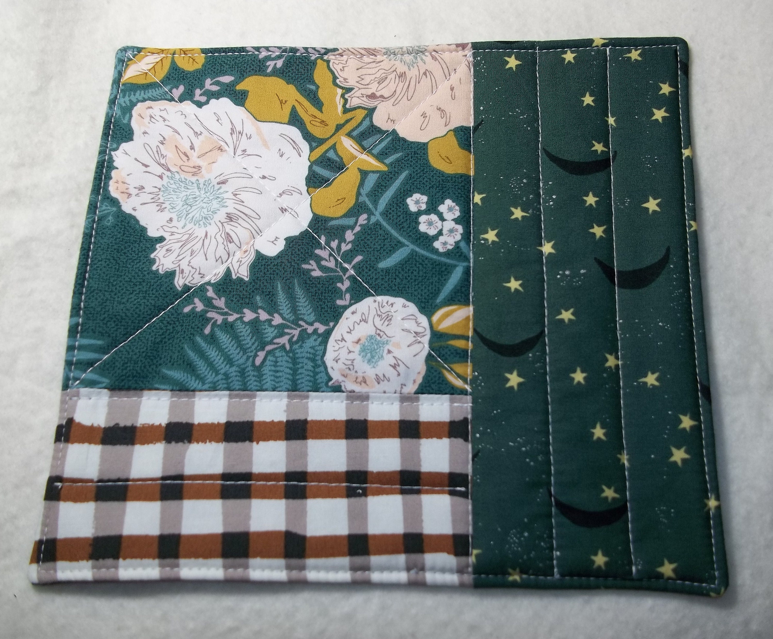 Green Floral Quilted Mug Mat. Green Brown Mug Rug. Patchwork - Etsy