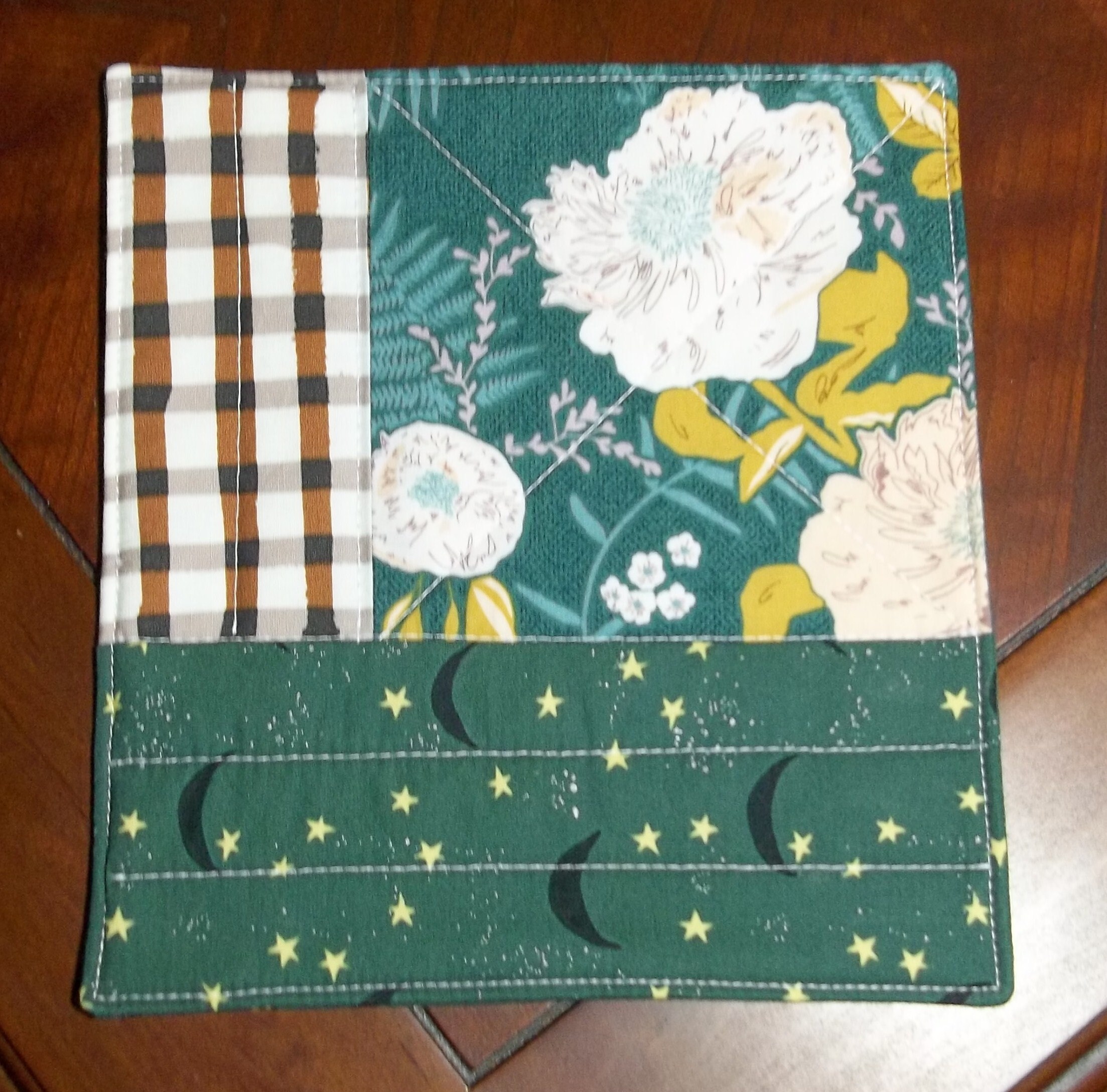 Green Floral Quilted Mug Mat. Green Brown Mug Rug. Patchwork Mug Rug ...