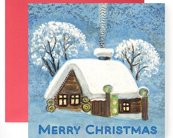 Log Cabin Christmas Card | Etsy