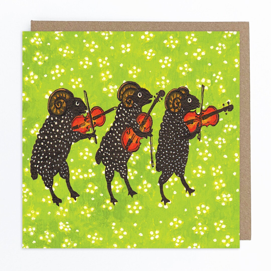 Rams With Violins, Black Sheep Cheerful Greeting Card, Celebration ...