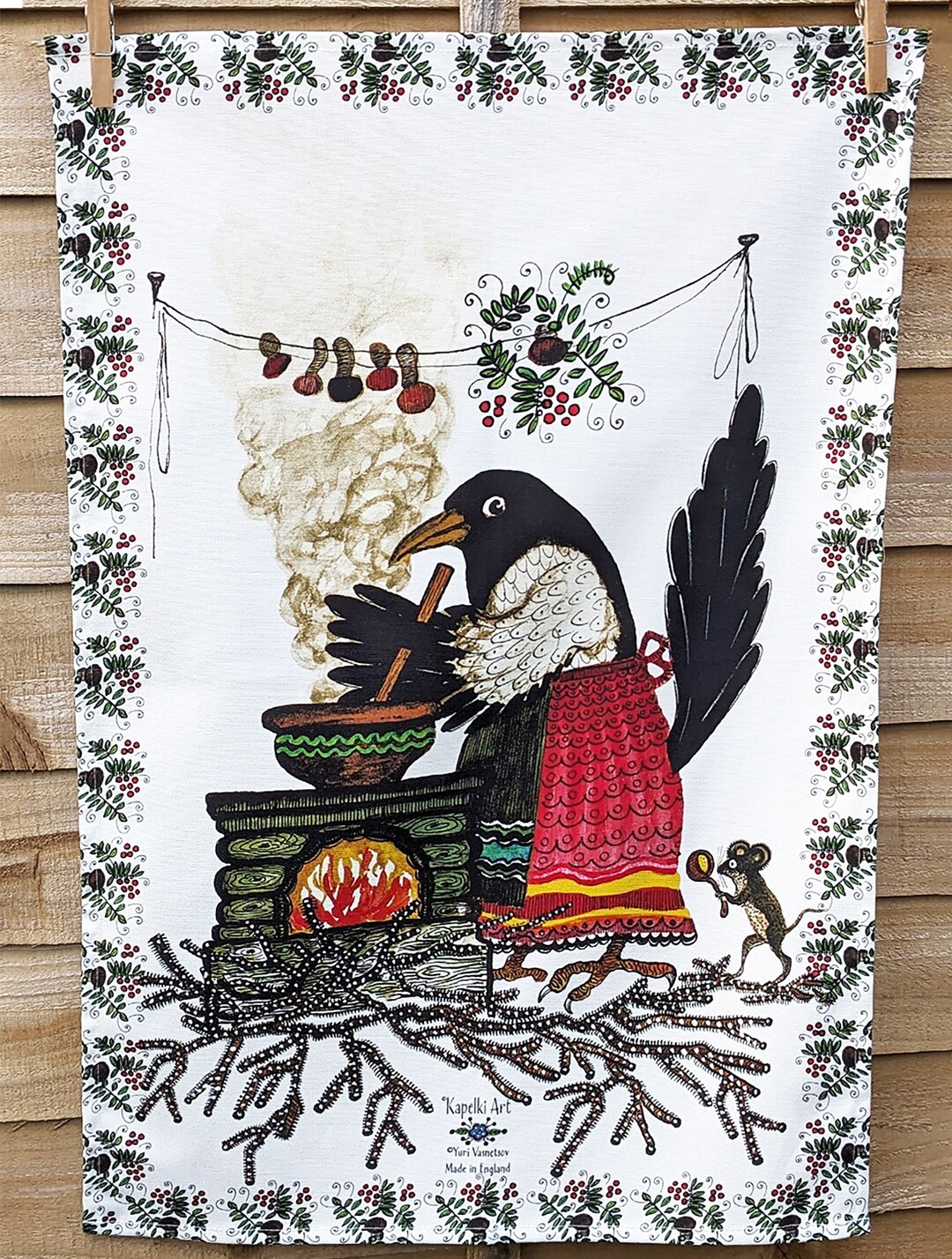 Crow in Apron Cooking Kitchen Towel - Magpie in Apron - Fairytale Crow ...