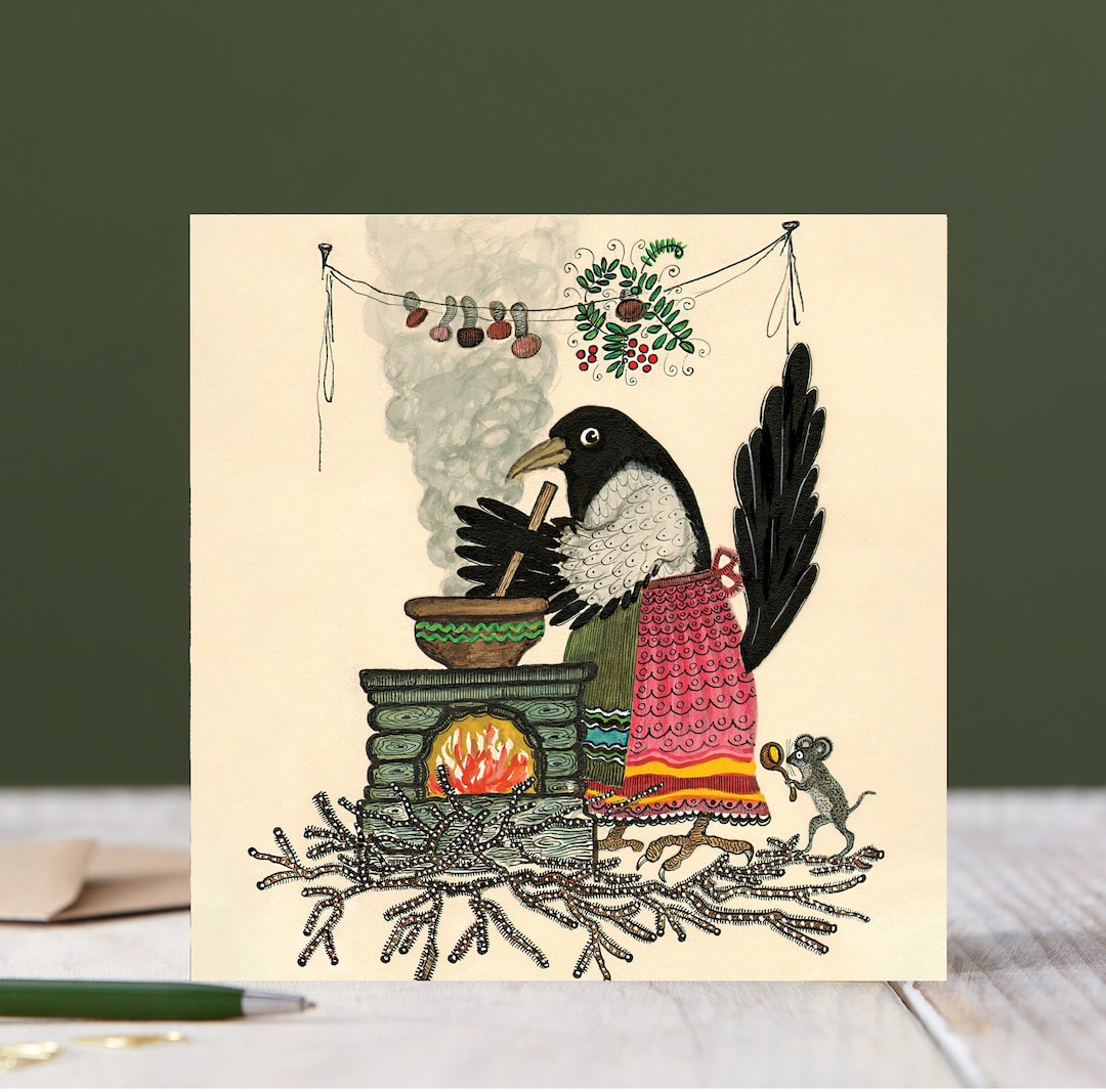 Magpie in Apron Cooking, Crow Cooking Illustration by Yuri Vasnetsov ...