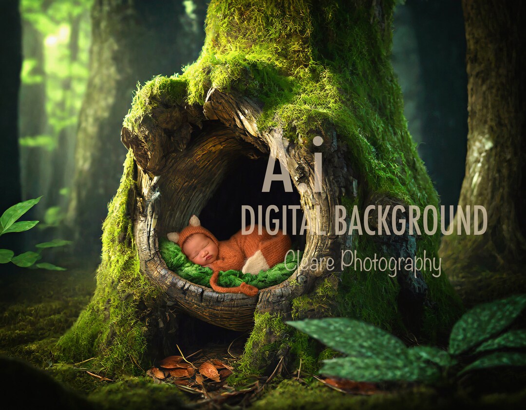 Moss Tree Den Newborn Digital Background - Etsy