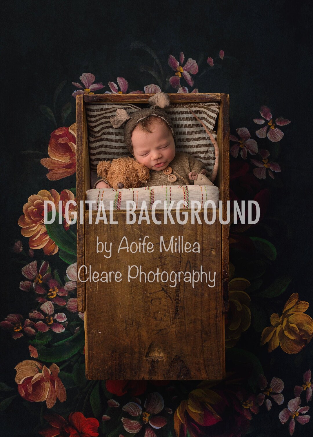 Antique Wooden Matchbox on Floral - Layered Newborn Digital Backdrop - Etsy