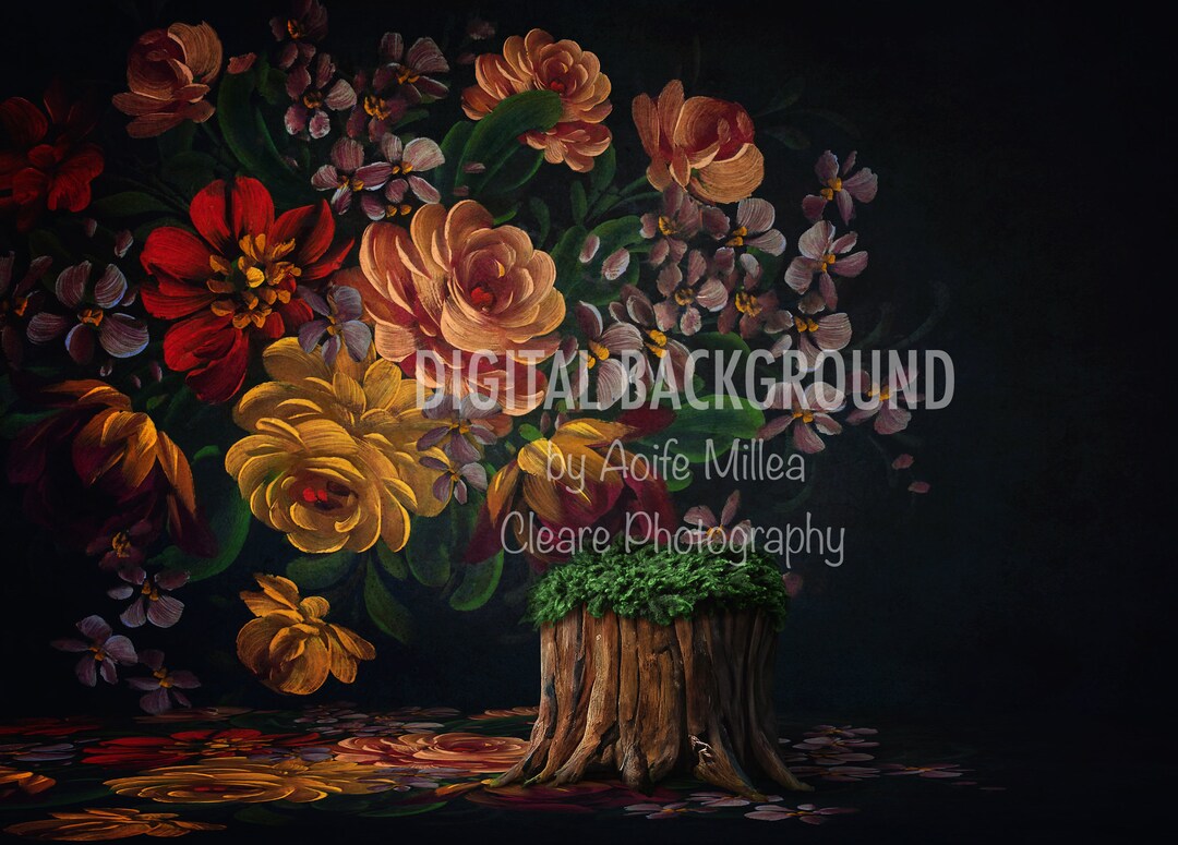 Vintage Bloom Newborn/sitter Tree Stump Digital Background - Etsy