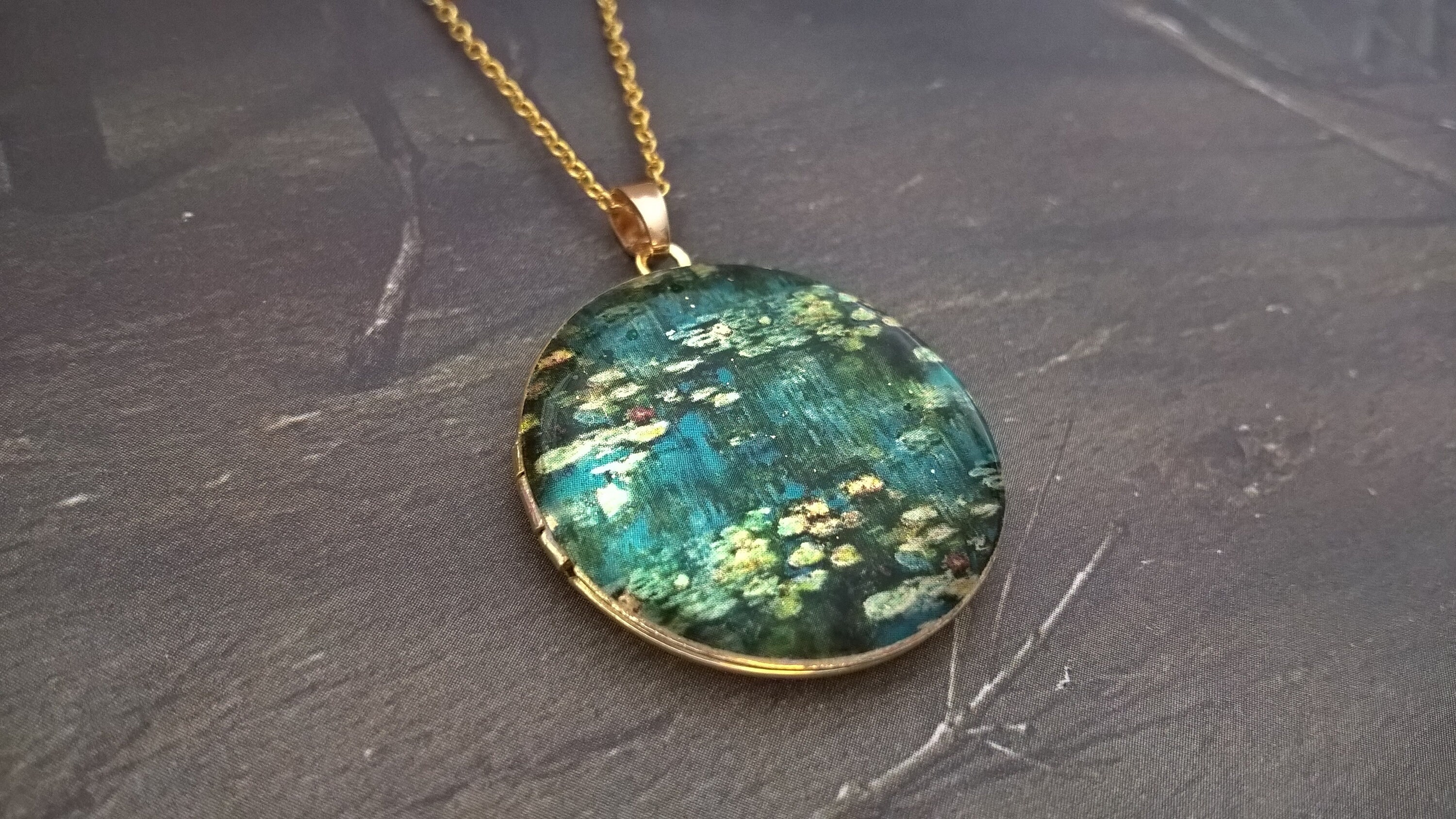 Locket Necklace Locket Necklace Gold Water Lilies Claude | Etsy